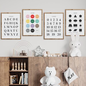 Educational Alphabet Print, Minimalist Numbers Shapes Posters, Modern ...