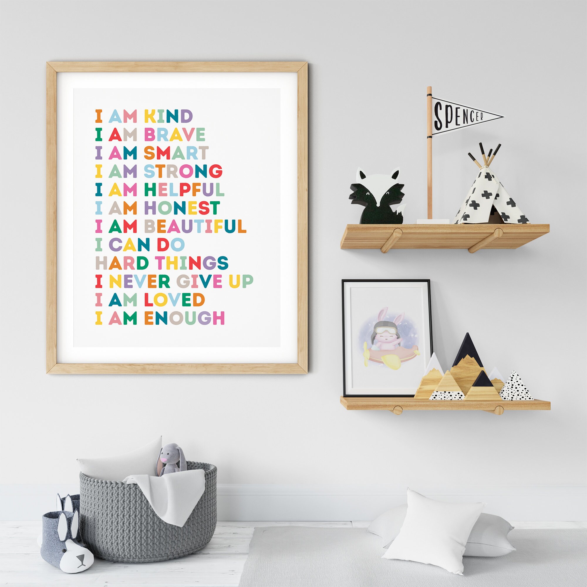 Kid Affirmations I Am Kind I Am Enough Colorful Wall Art | Etsy