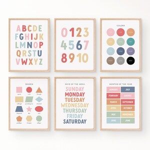 Rainbow Educational Posters, Alphabet Numbers Shapes Printable Wall Art ...