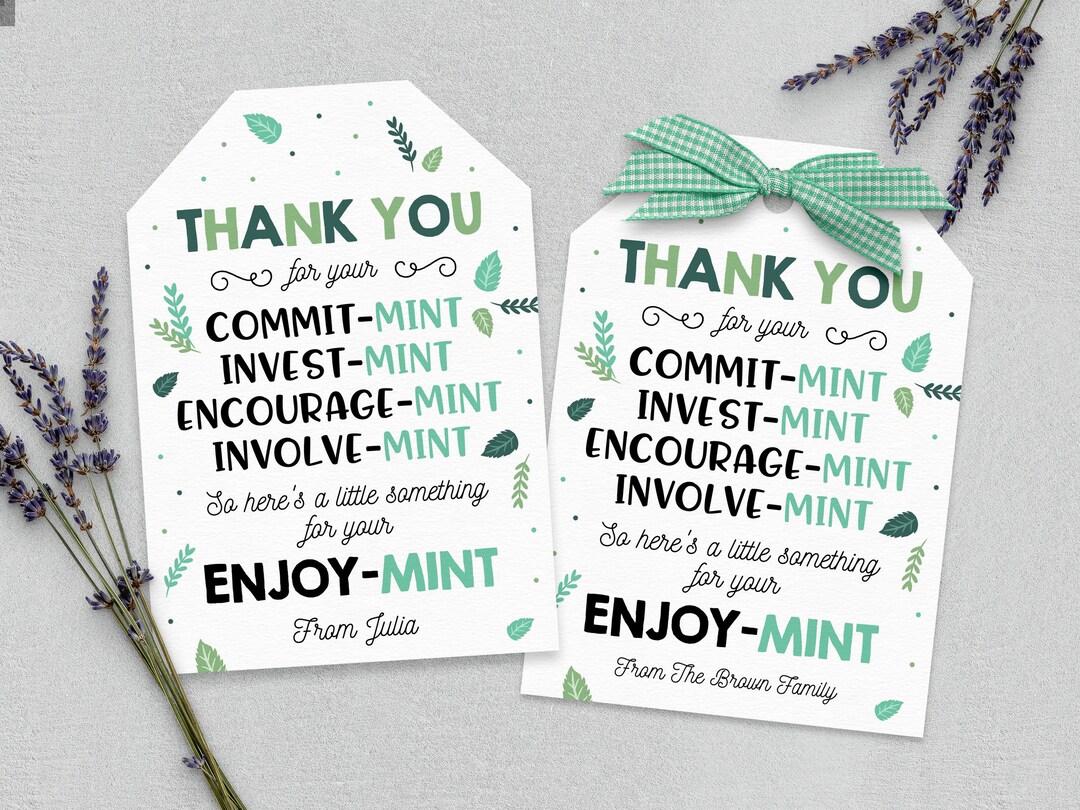 Mint Gift Tag Editable, Volunteer Appreciation Gift Tags, Mint Labels ...