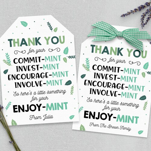 Mint Gift Tag Editable Volunteer Appreciation Gift Tags Mint - Etsy