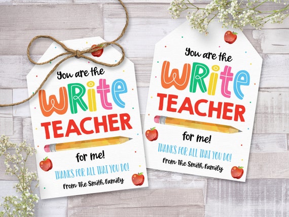 Teacher Pencil Gift Tag You Are the Write Teacher for Me Pen - Etsy