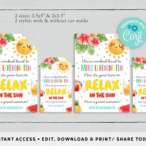 Teacher Appreciation Summer Gift Tag, Your Turn to Relax in the Sun ...
