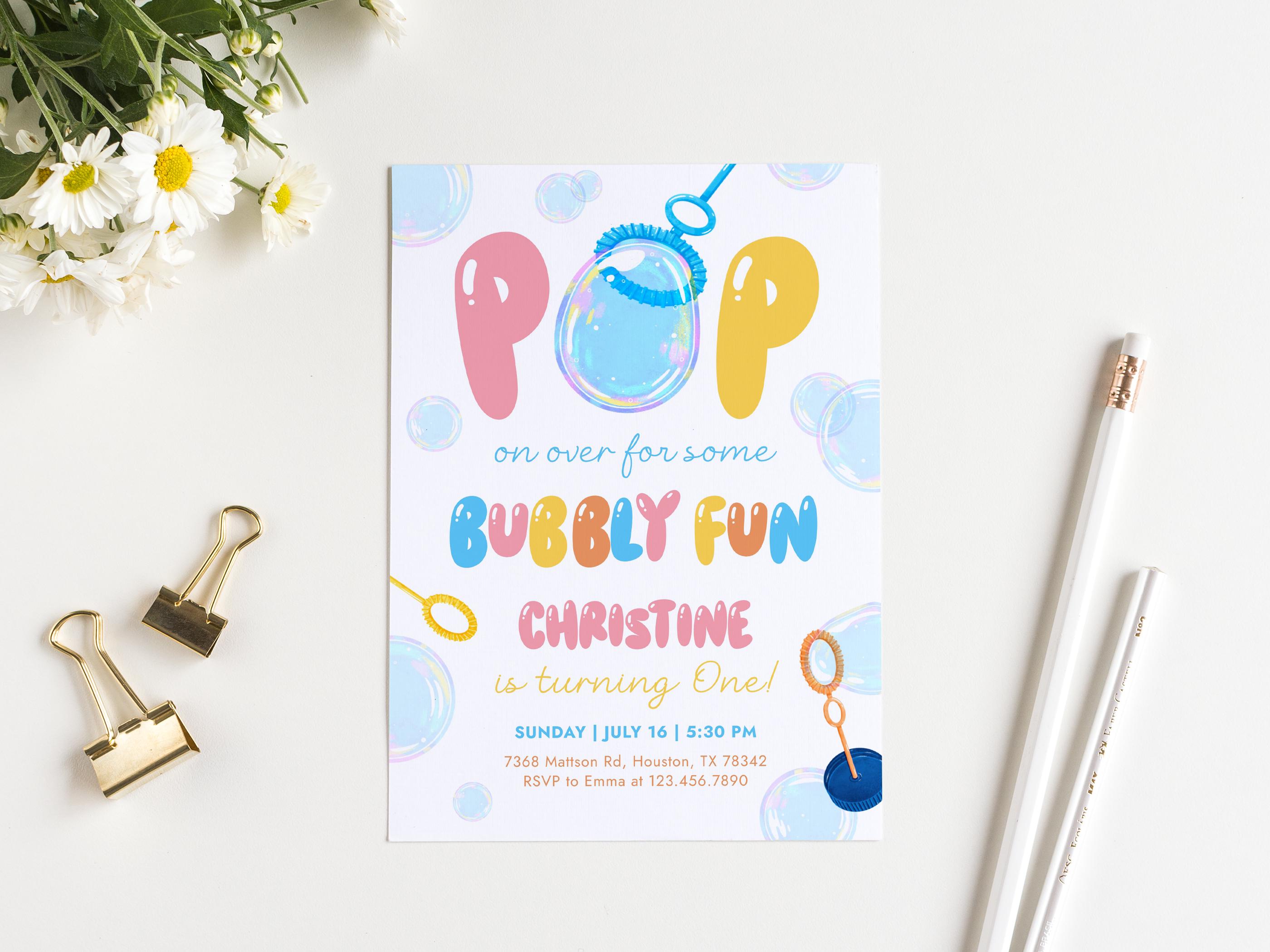 Bubble Birthday Invitation, Pop on Over for Some Bubbly Fun, Soap ...