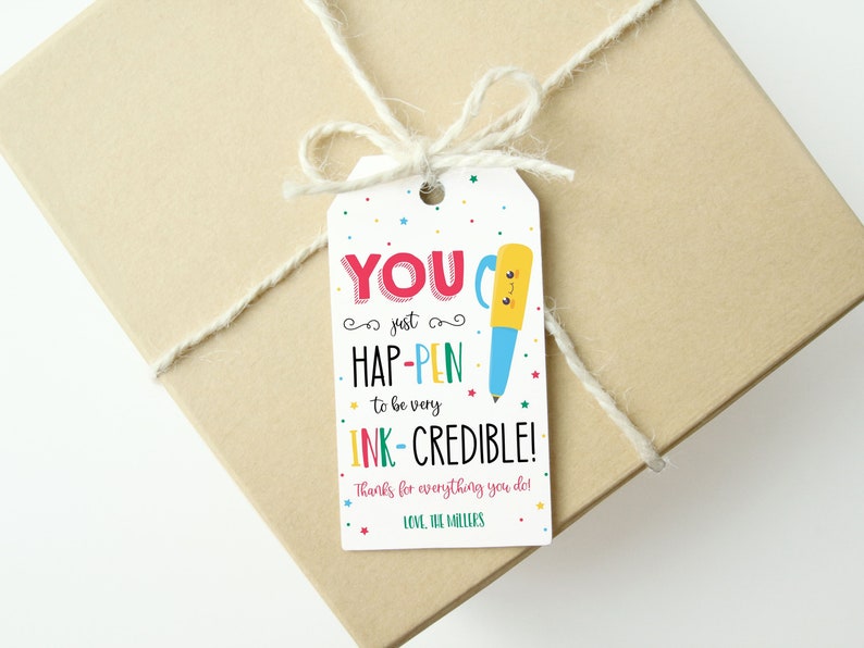 Pen Thank You Gift Tag Editable Appreciation Gift for Teacher - Etsy
