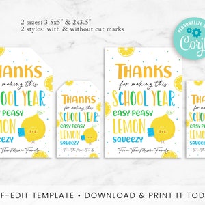End of School Year Teacher Lemon Gift Tag, Easy Peasy Lemon Squeezy ...