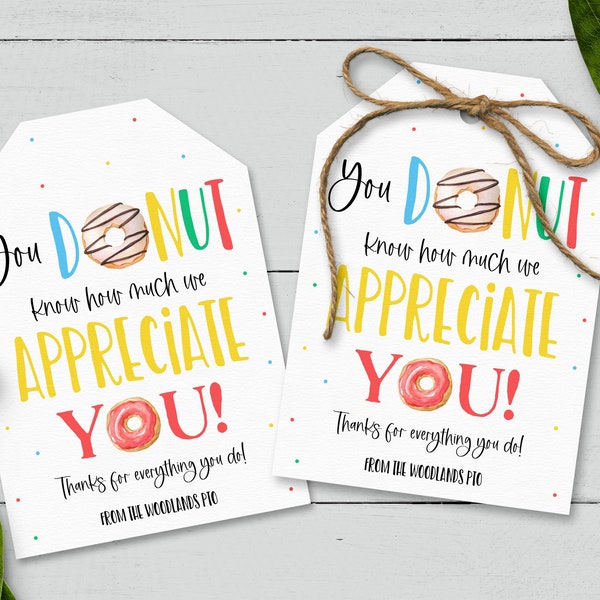 You Donut Know How Much We Appreciate You Teacher Gift Tag - Etsy