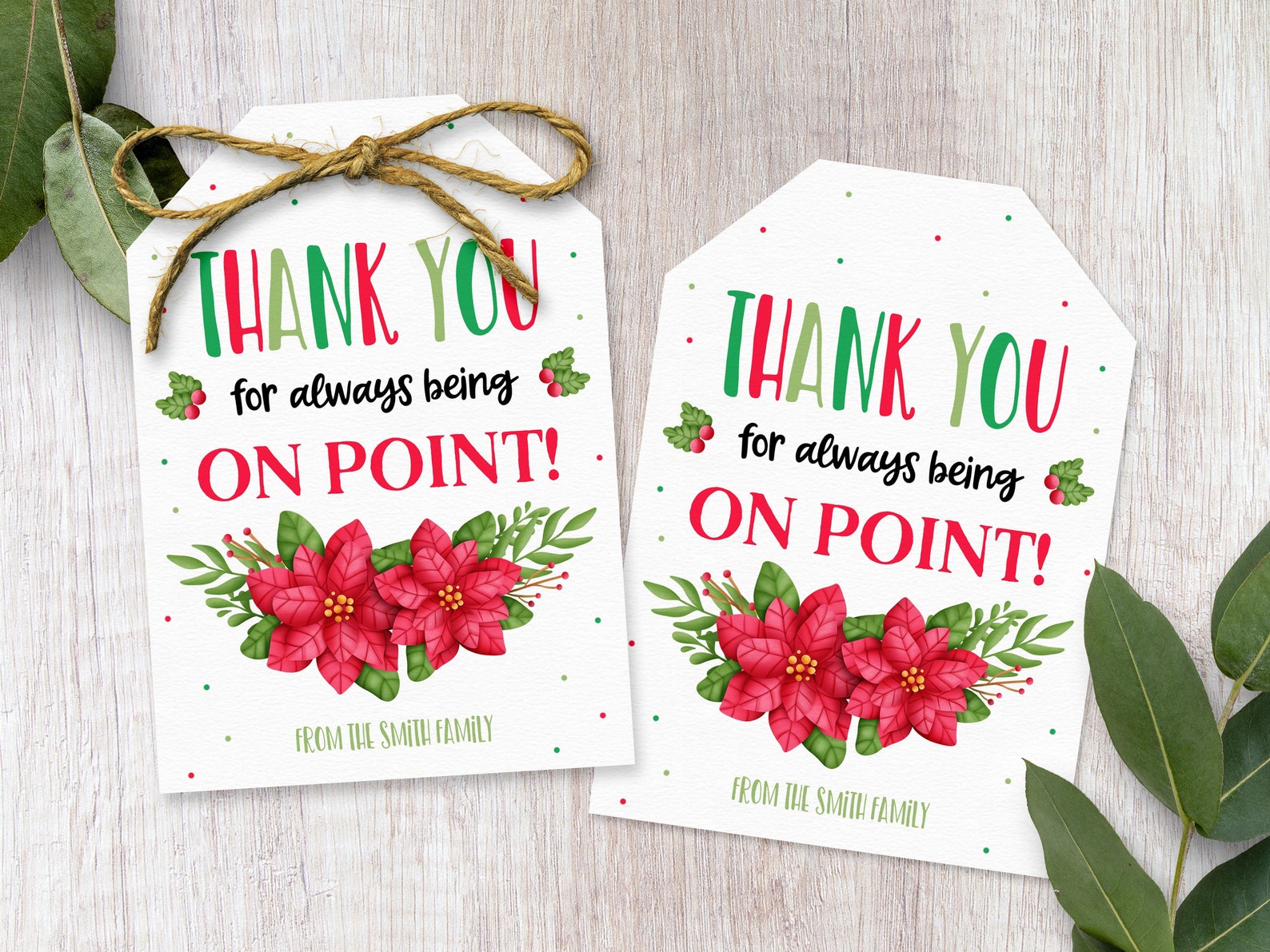 Christmas Poinsettia Gift Tag Thank You for Being on Point - Etsy