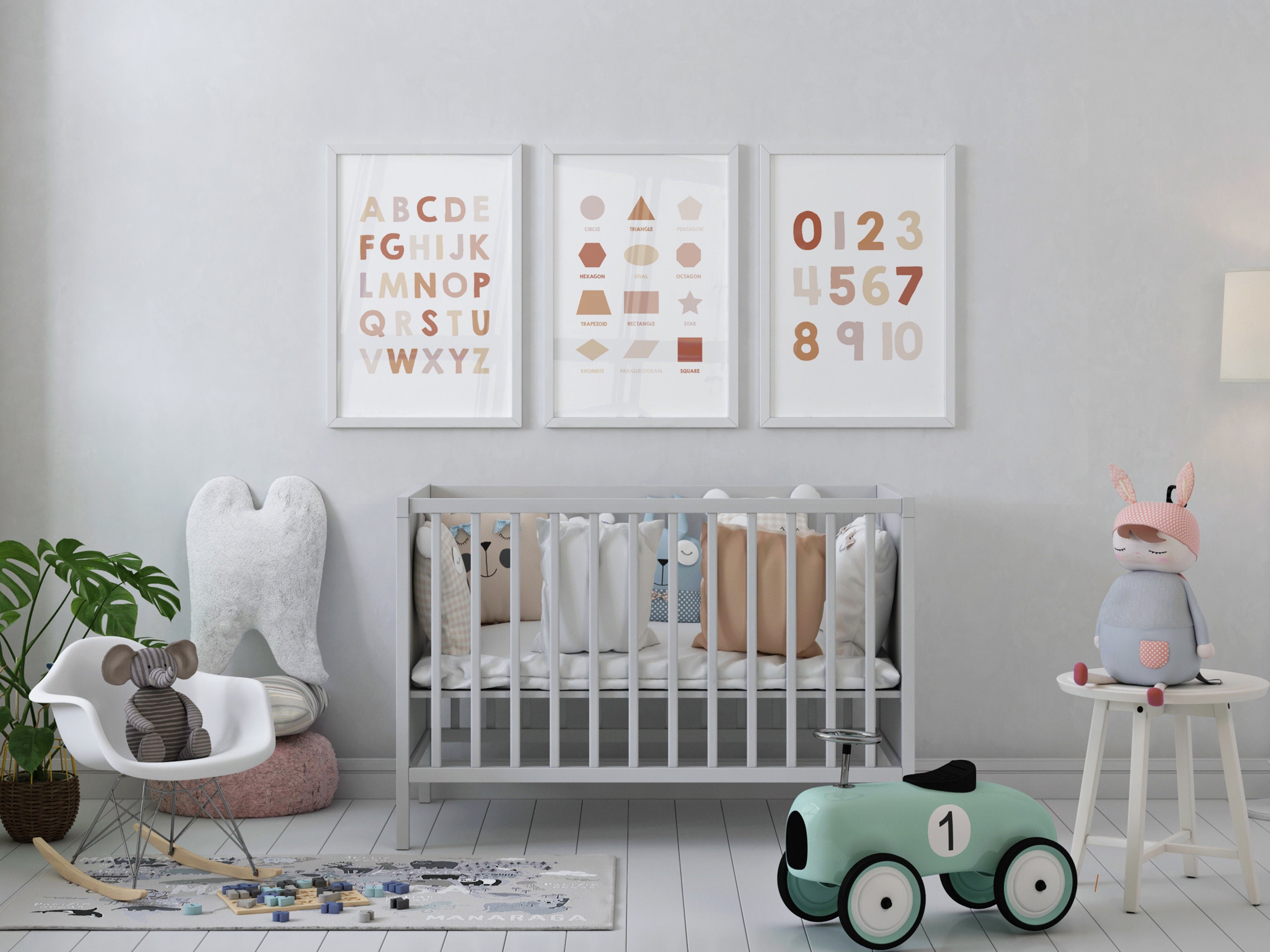 Pastel Alphabet Posters Educational Prints Set Of 3 Numbers | Etsy