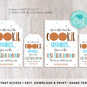 Cookie Thank You Gift Tag, Editable Teacher Nurse Coworker Appreciation ...