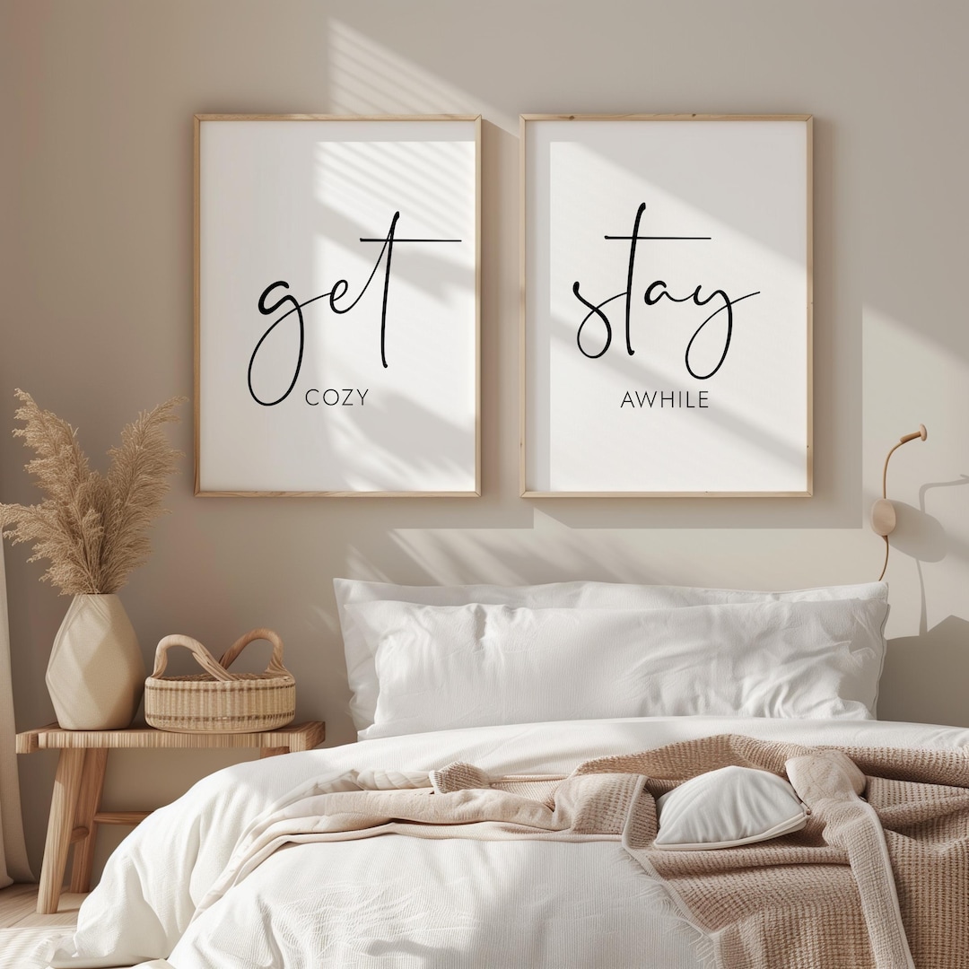 Get Cozy Stay Awhile Posters, Guest Room Wall Decor, Guest Bedroom ...