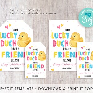 Rubber Duck Valentine Gift Tag, Lucky Duck Kid Valentine's Day Tag ...