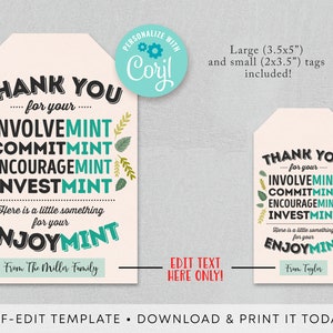 Volunteer Appreciation Gift Tags Editable Mint Favor Tag - Etsy