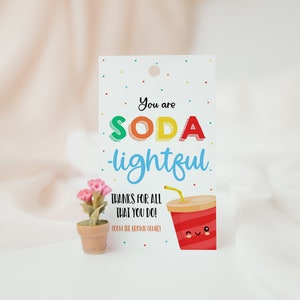 Soda Gift Tag, You Are Soda-lightful Teacher Nurse Appreciation Gift ...