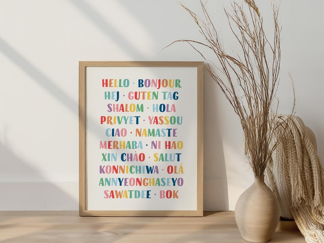 Hello Print, Hello in Different Languages, Rainbow Halo Bonjour Poster ...