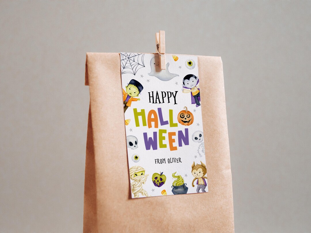 Editable Happy Halloween Gift Tag, Boo Trick or Treat Favor Tag, Kid ...