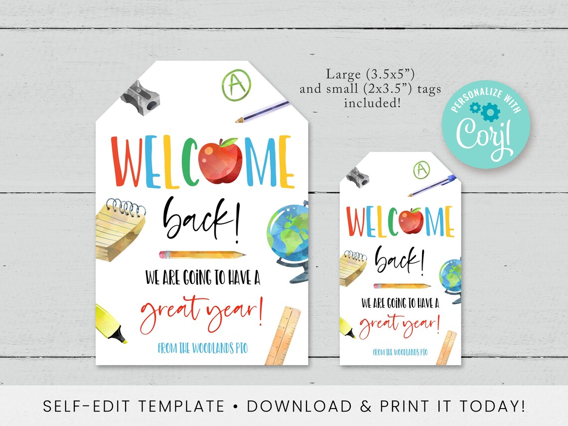 Welcome Back to School Gift Tag Editable First Day of School - Etsy