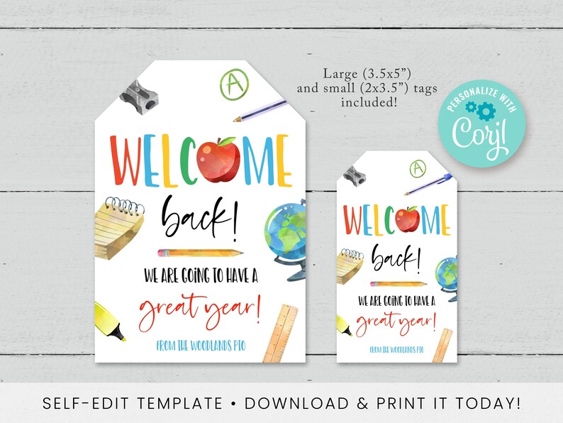 Welcome Back to School Gift Tag Editable First Day of School - Etsy