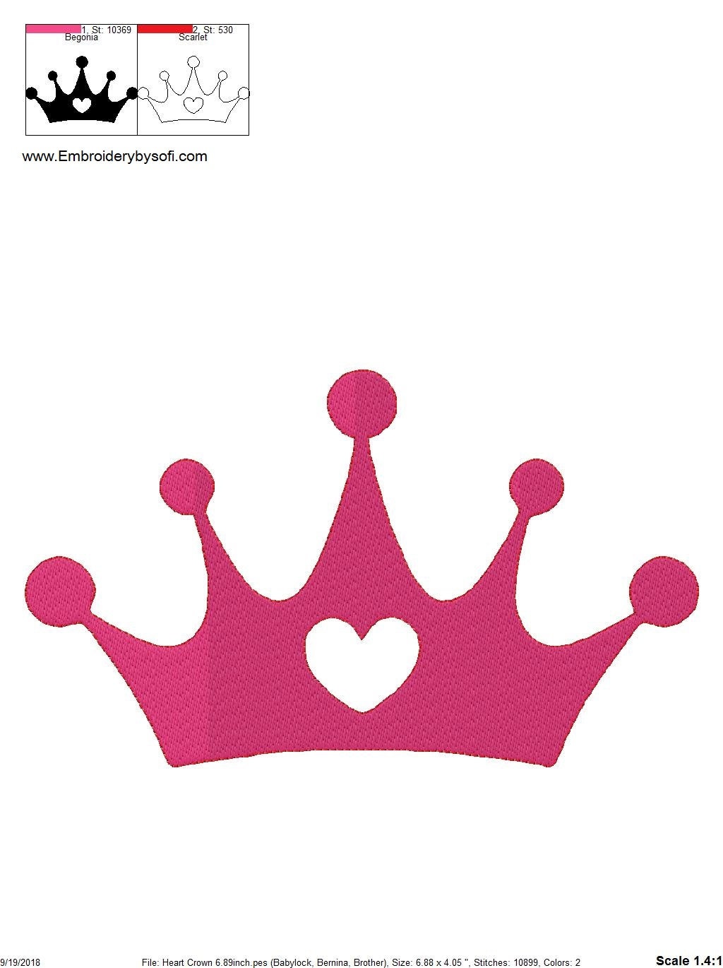 Bookbinding CROWN LOVE EMBROIDERY design heart crown wedding valentine ...