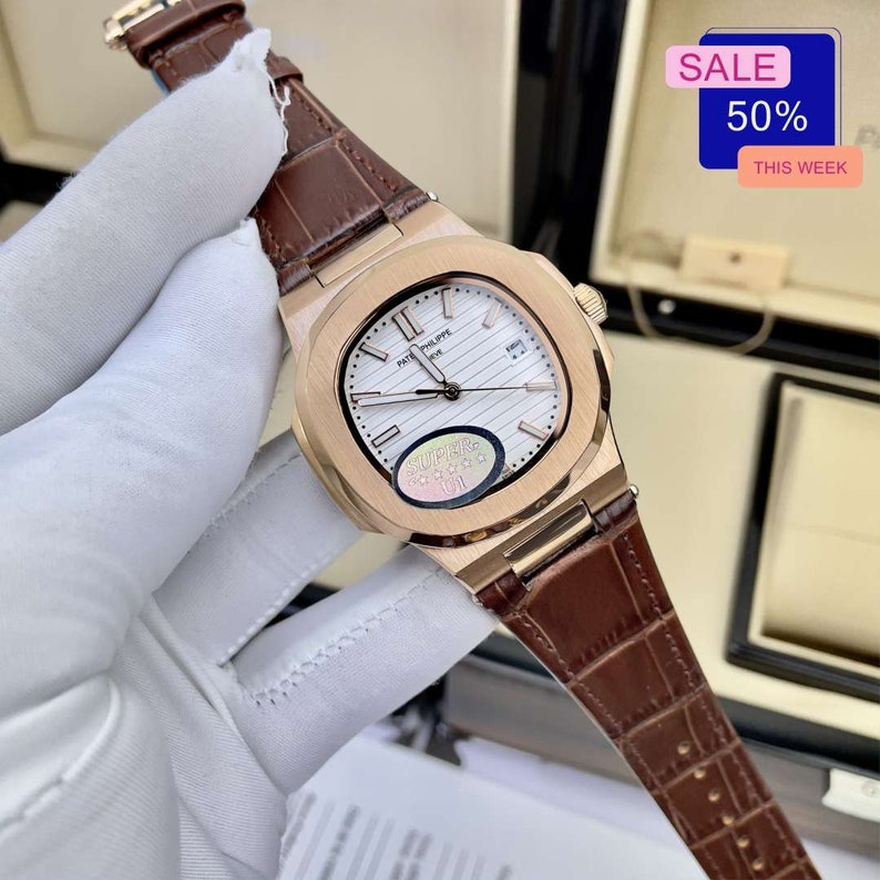 Patek Philippe Automatic Men's Watch Brown Leather Strap - Etsy