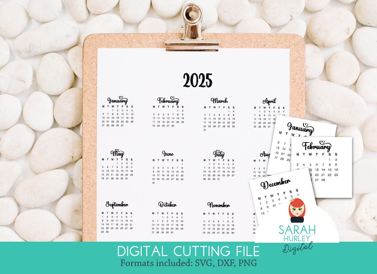 2025 Calendar Die Cutting and Printable Files By sarah Hurley SVG PNG ...