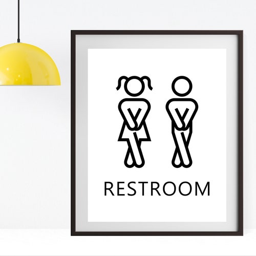 Unisex Restroom Sign Black and White Bathroom Printable Sign | Etsy
