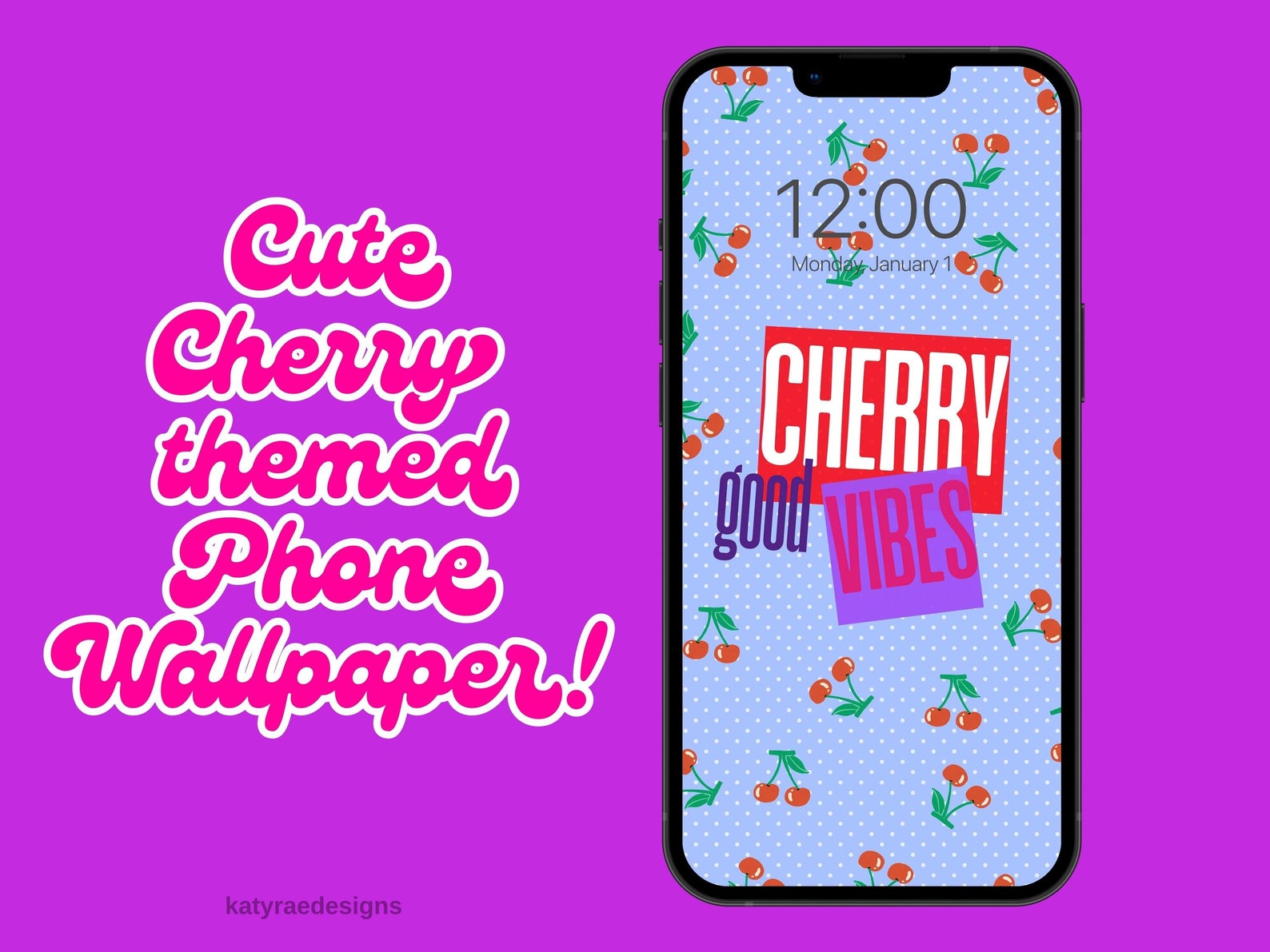 Cherry-themed Phone Wallpaper Digital Download, Sweet & Playful Cherry ...