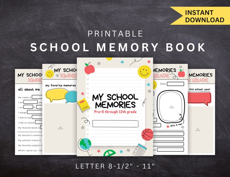Kids School Memory Book, Back to School Interview Pages (instant ...