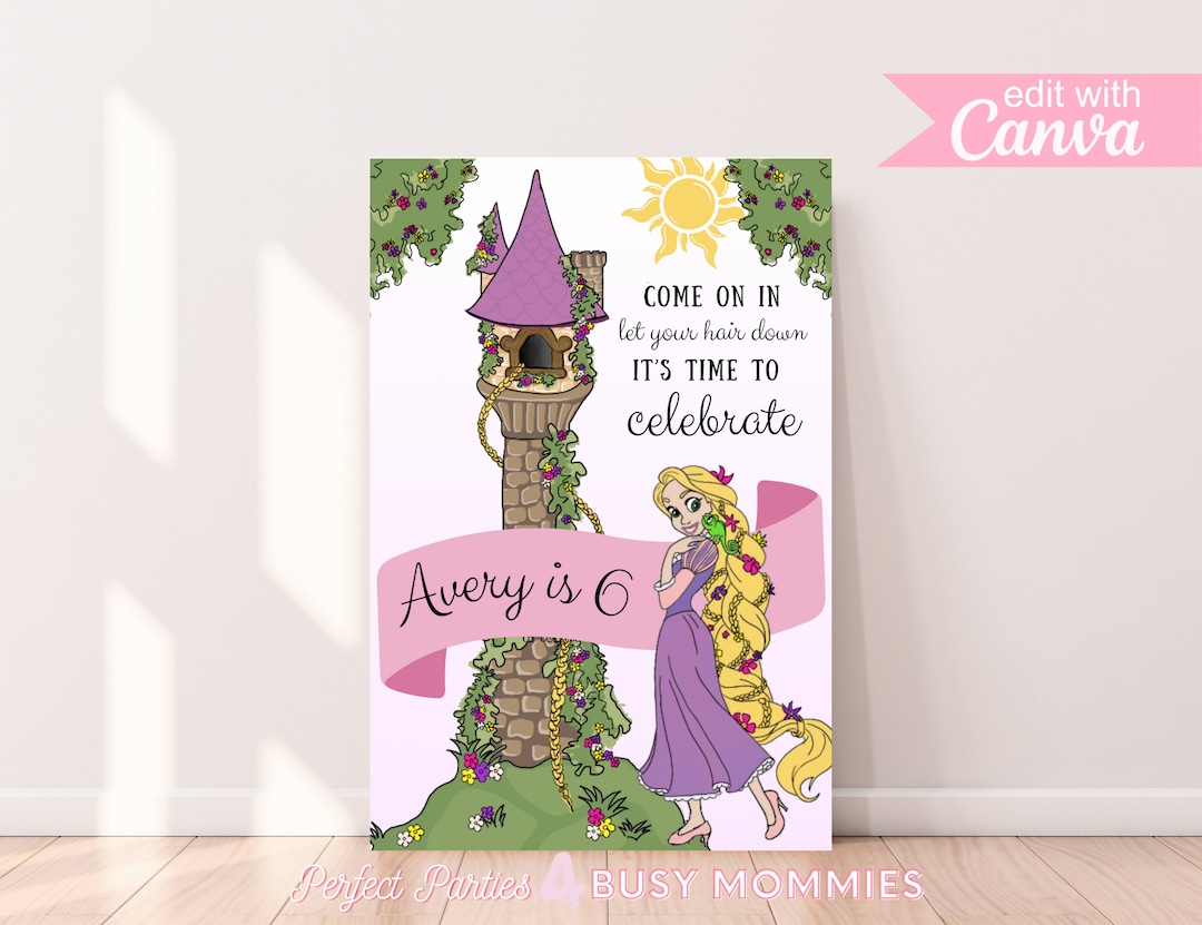 Tangled Rapunzel Birthday Welcome Poster 18x24 and 24x36. Editable ...