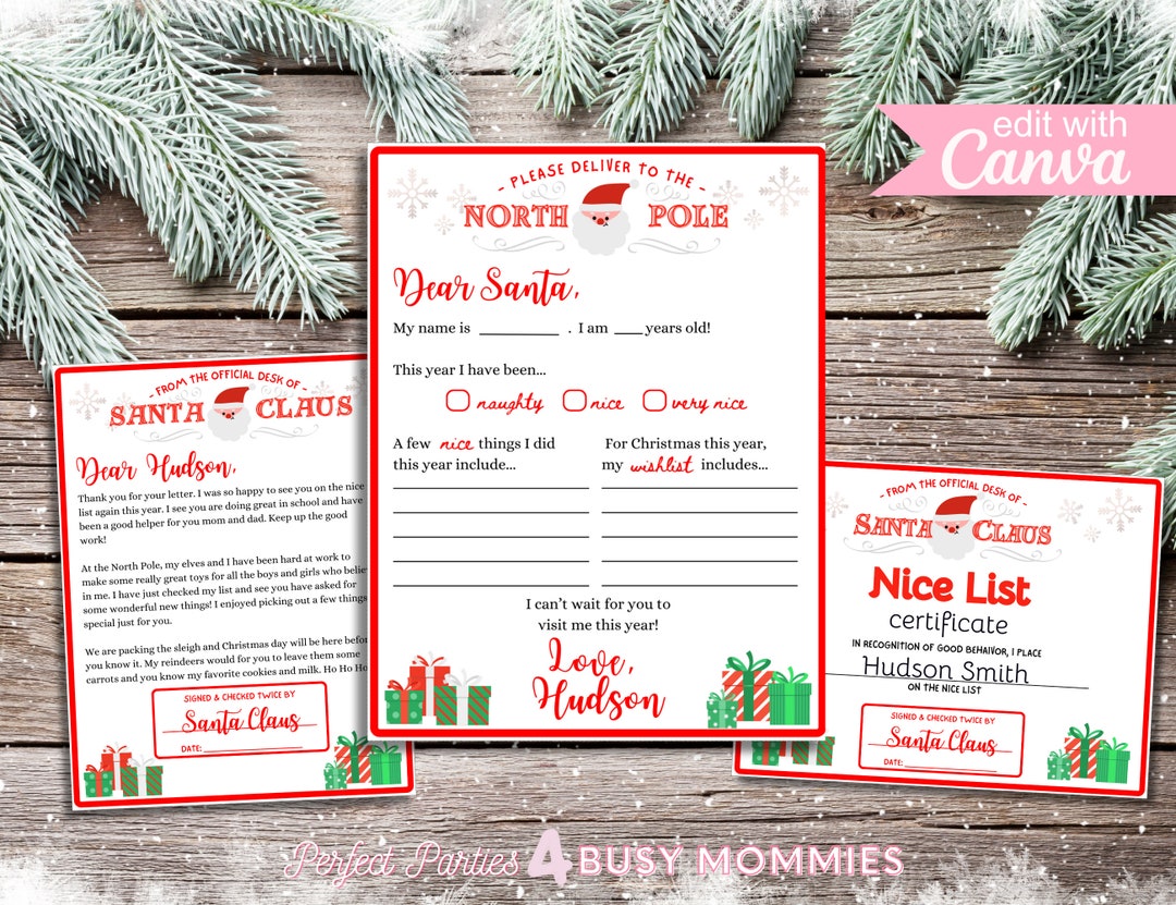 Instant Download or Editable Santa Letters and Nice List. Printable ...