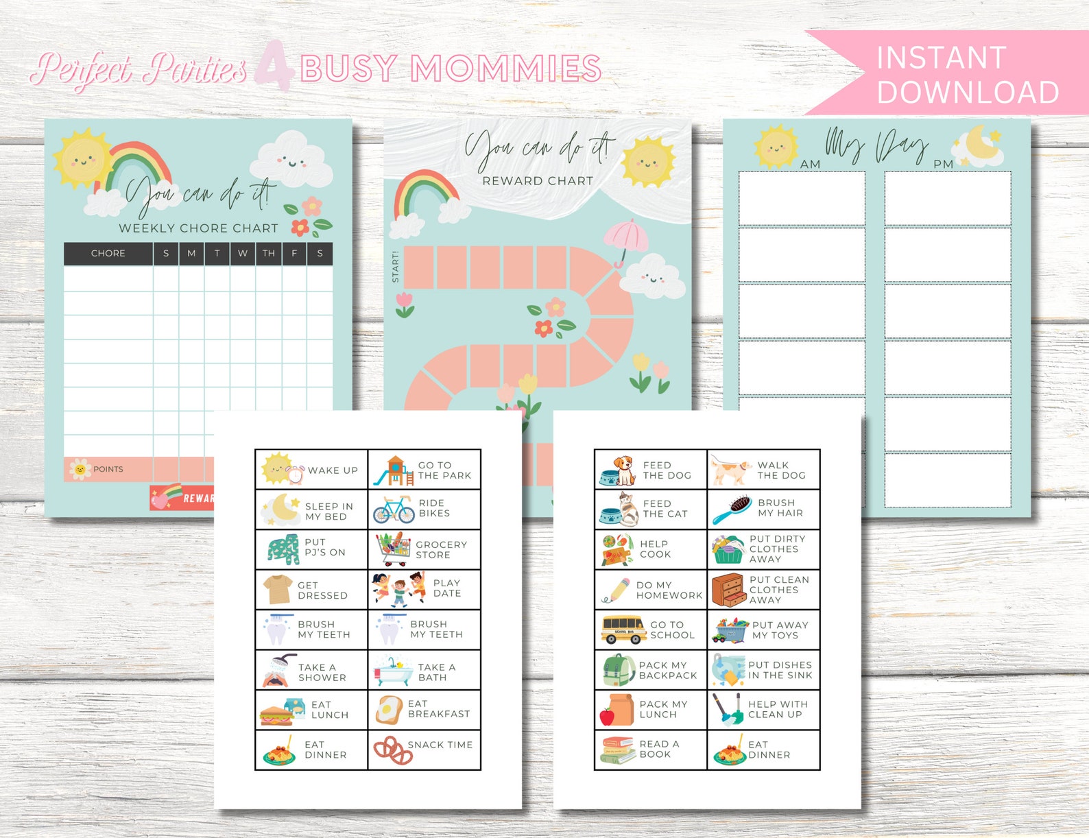 Instant Download Kids Reward Chart, Daily Visual Routine Chart, Kids ...
