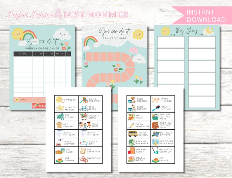 Instant Download Kids Reward Chart, Daily Visual Routine Chart, Kids ...