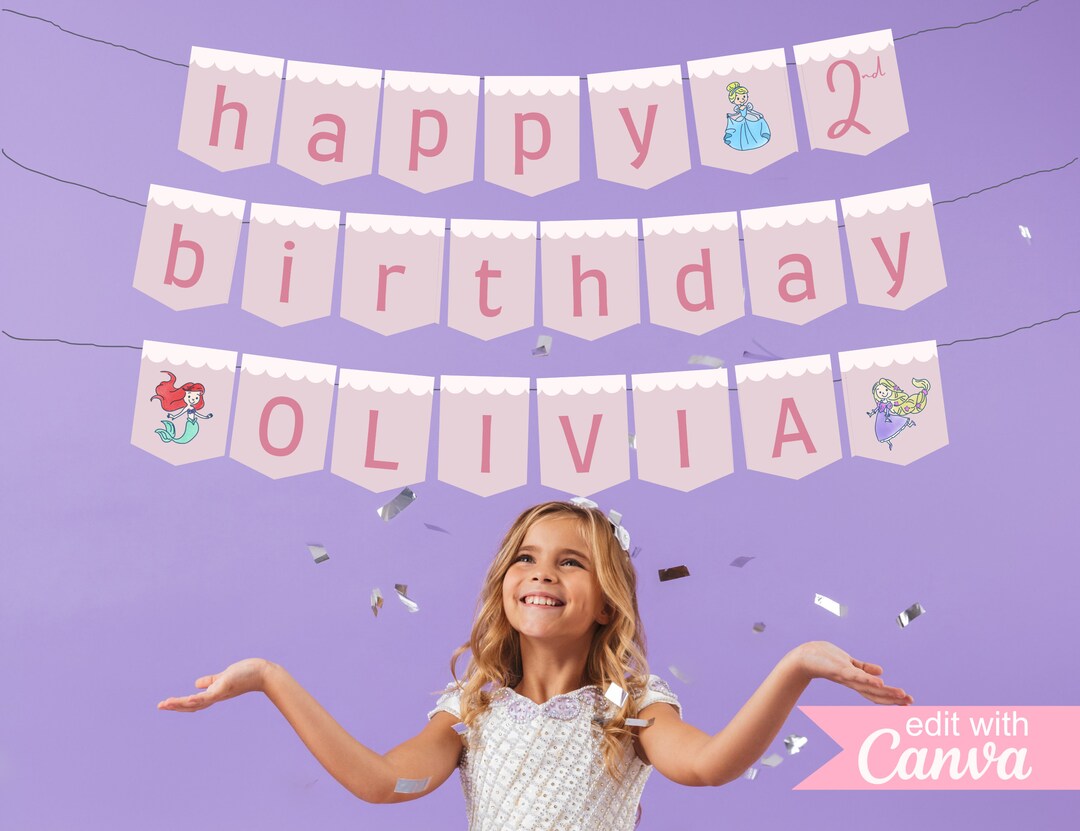 Princess Birthday Party Banner. Digital Editable Party Decoration ...