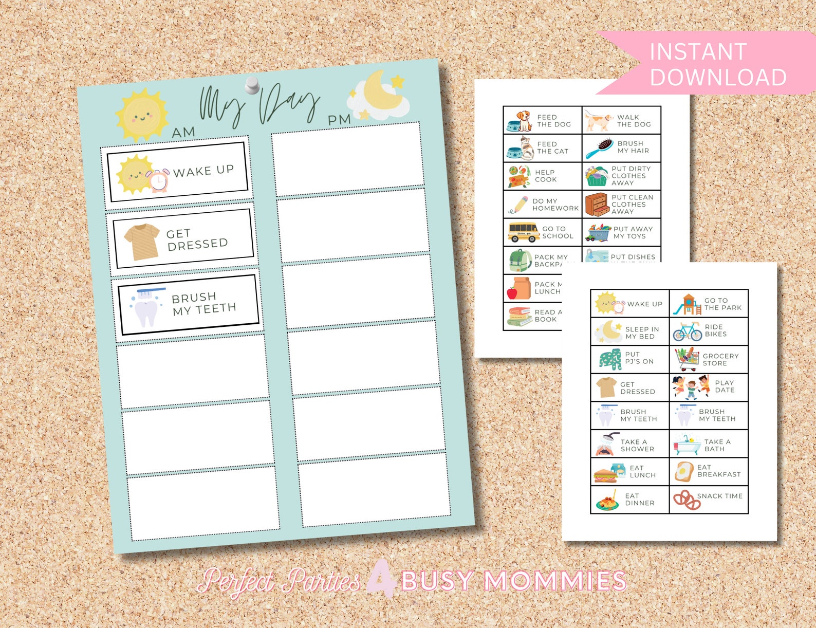 Instant Download Kids Reward Chart, Daily Visual Routine Chart, Kids ...