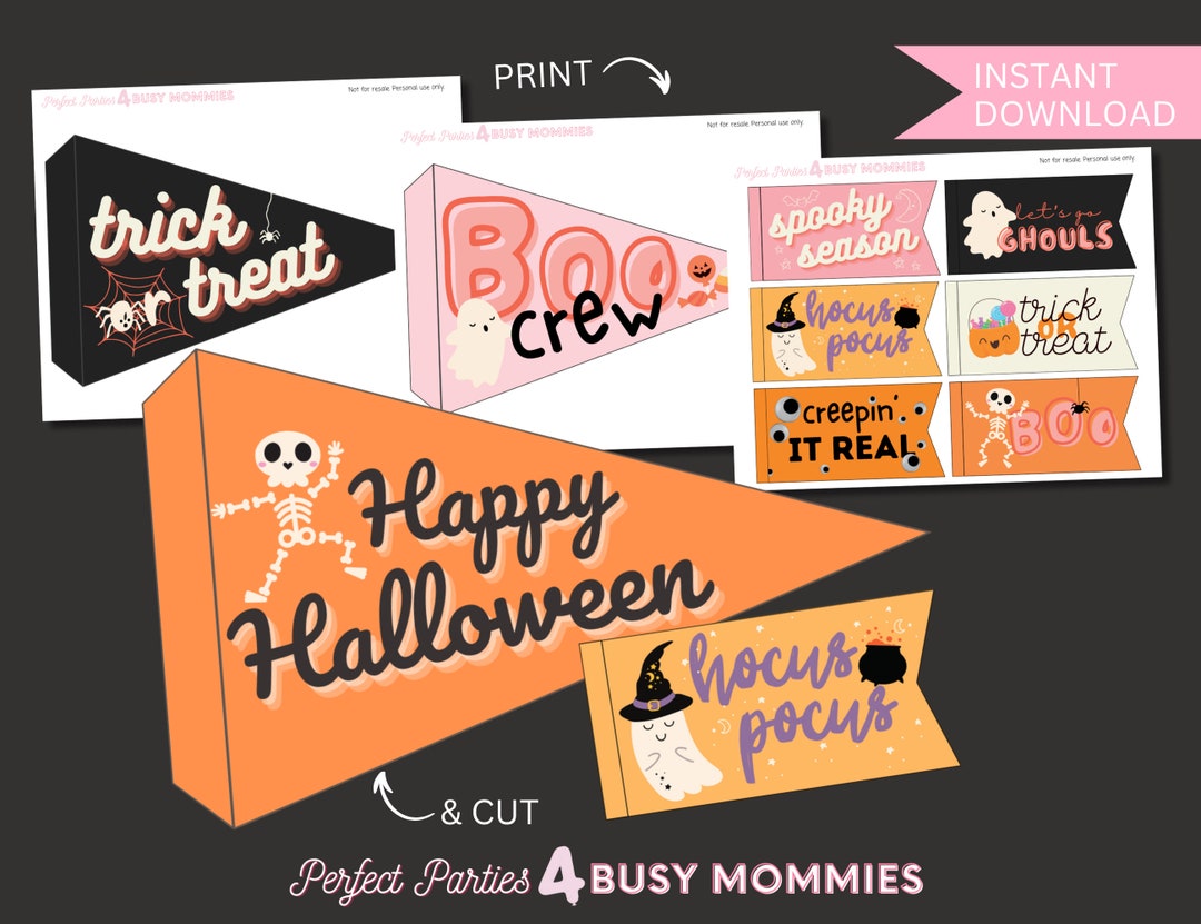 Digital Halloween Pennant Flags. Printable Halloween Décor. Bundle of ...