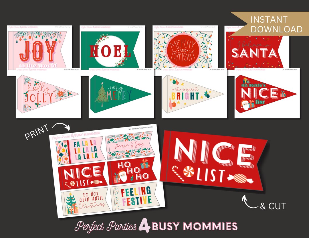 Printable Christmas Pennant Flags: Holiday Decor (digital Download ...
