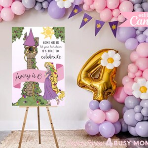 Tangled Rapunzel Birthday Welcome Poster 18x24 and 24x36. Editable ...