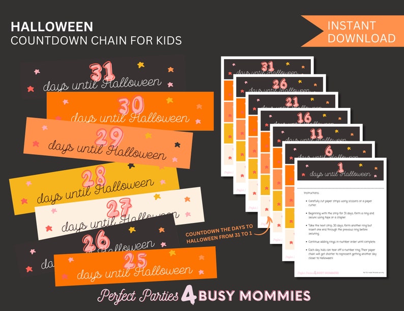 Printable Halloween Countdown Paper Chain: Kids Activity (PDF Pattern ...