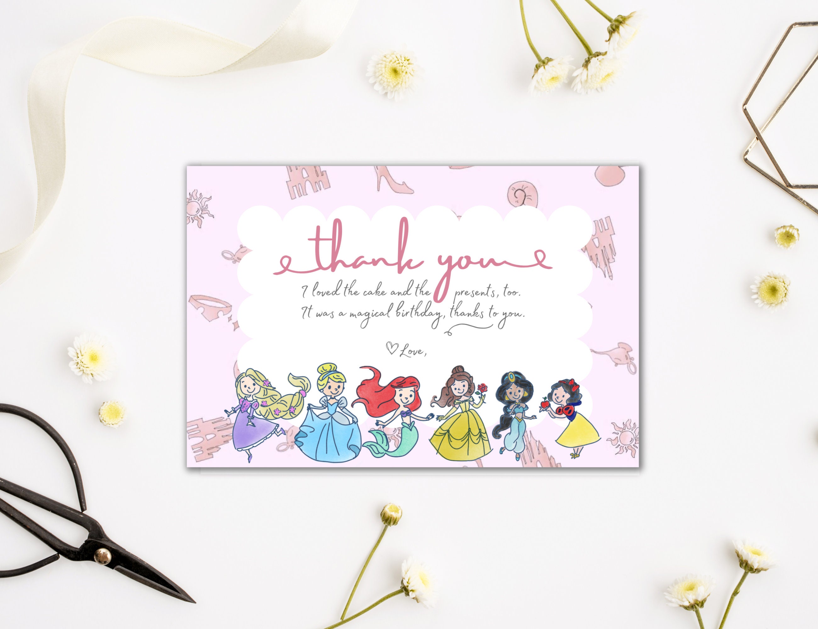 Princess Party Thank You Notecard. Instant Download. Printable Princess ...