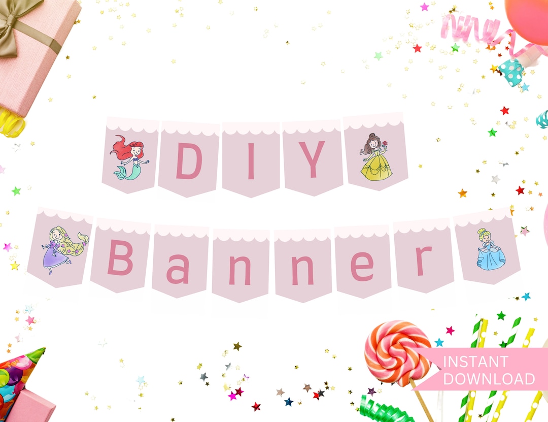 INSTANT DOWNLOAD. Princess Birthday Party Banner. Digital Birthday ...