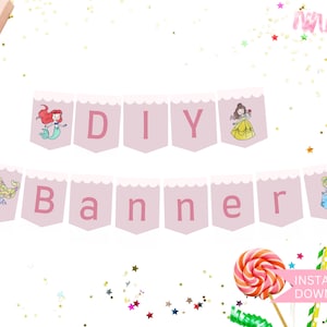 INSTANT DOWNLOAD. Princess Birthday Party Banner. Digital Birthday ...