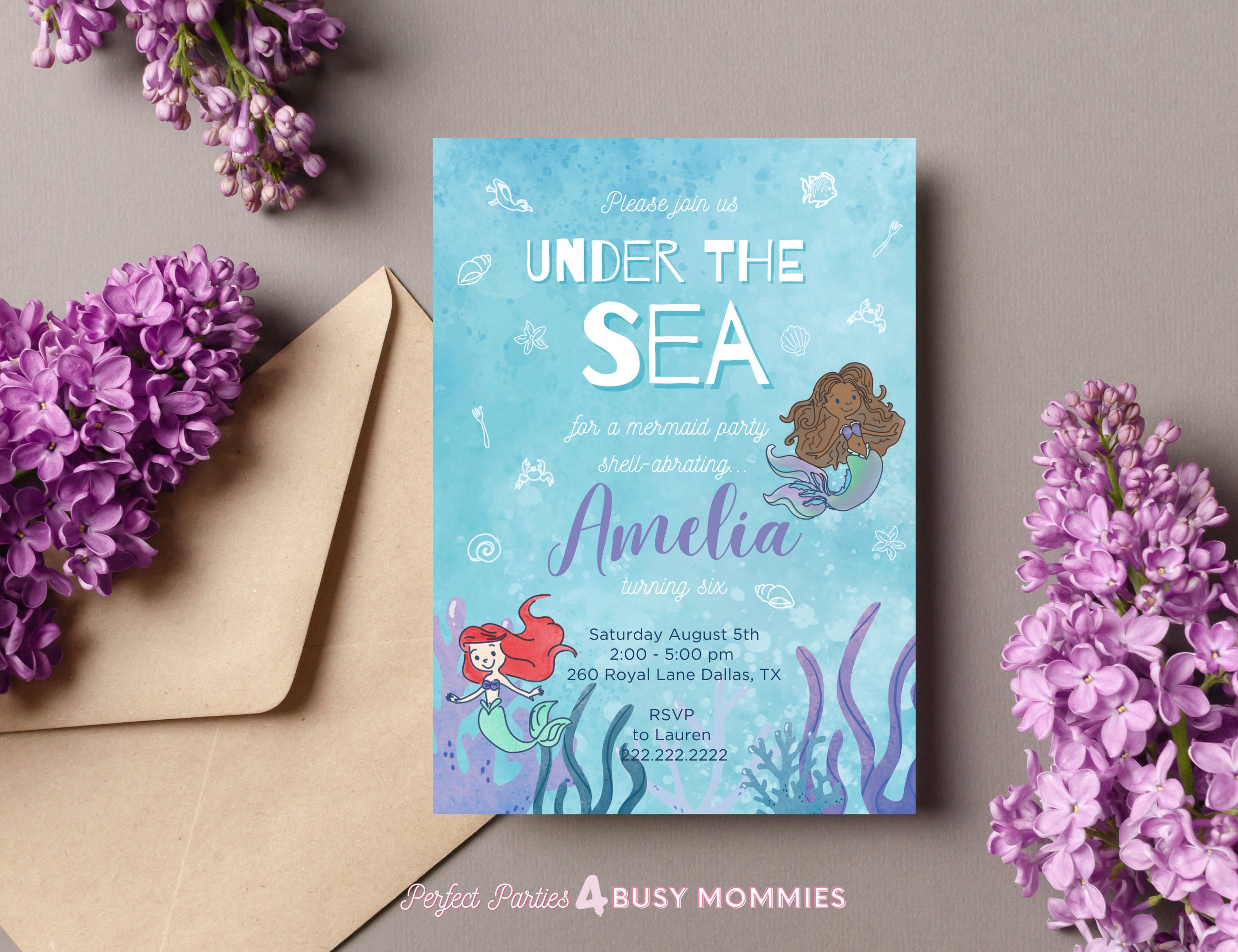 Little Mermaid Birthday Party Invitation. Digital Under the Sea Party ...