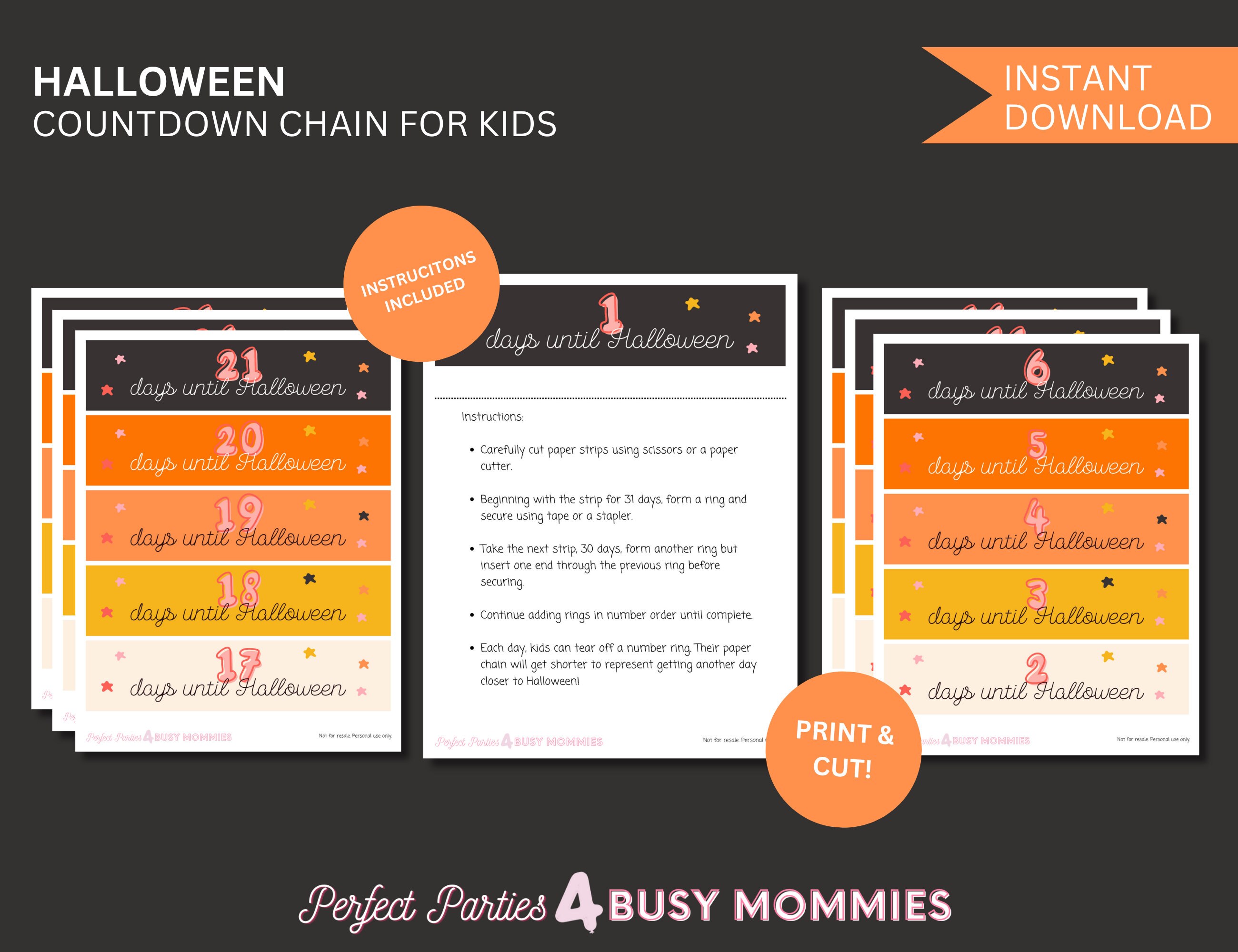 Printable Halloween Countdown Paper Chain: Kids Activity (PDF Pattern ...