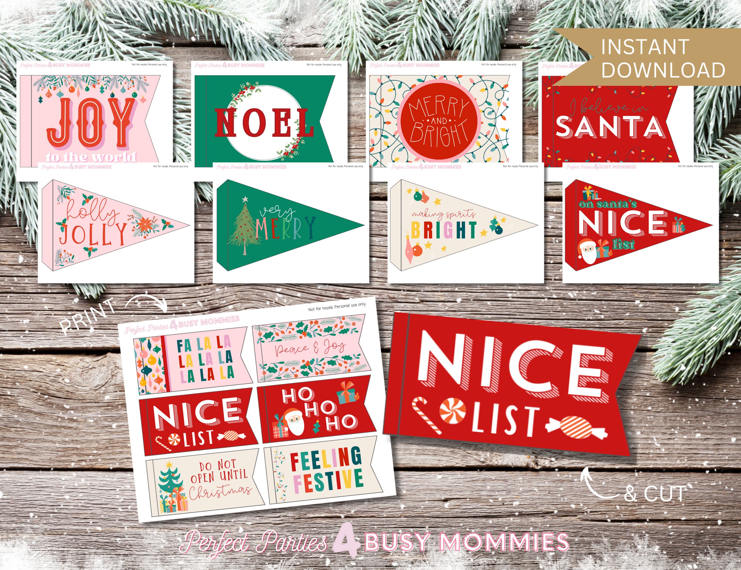 Instant Download Christmas Pennant Flags. Printable Holiday Décor ...