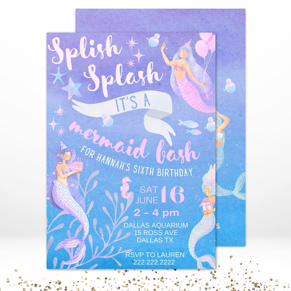 Mermaid Birthday Party Invitation. Digital Mermaid Party Invitation ...