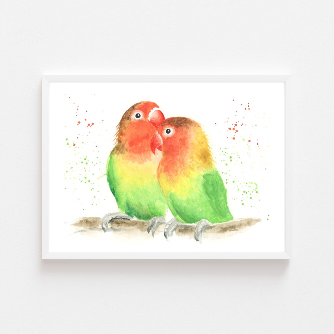 Love Bird Print, Lovebirds Print, Bird Art, Parrot Print, Bird Wall Art ...