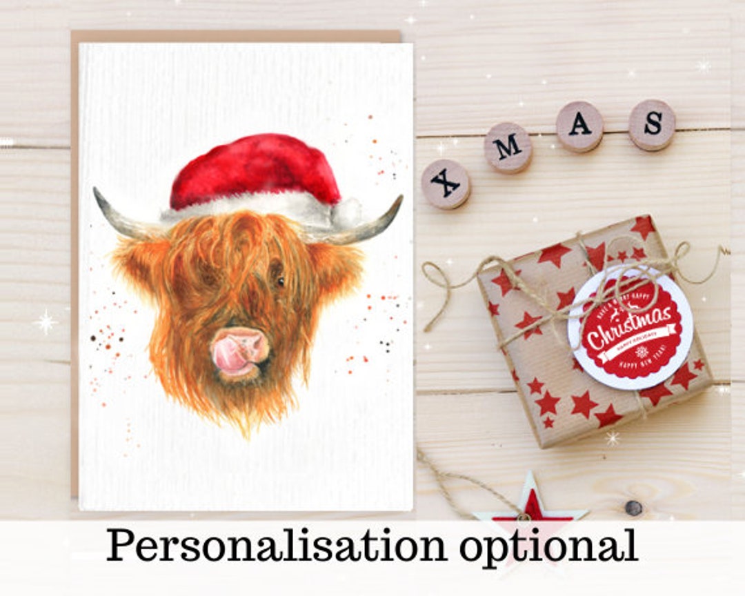 Highland Cow Christmas Card, Custom Christmas Card, Handmade Christmas ...