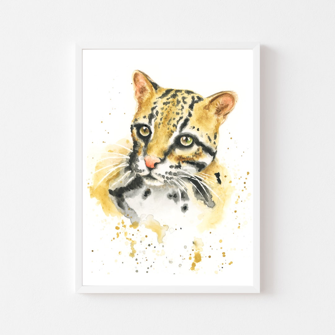 Ocelot Print, Cat Art, Big Cat Art, Cat Painting, Watercolor Paintings ...
