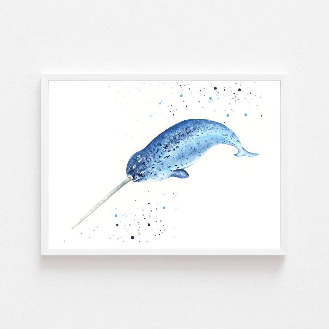 A3 Narwhal Print, Whale Art, Whale Print, Ocean Wall Art, Watercolor ...