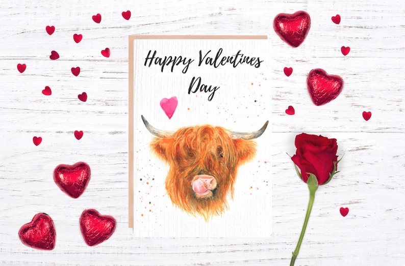 Highland Cow Valentine Card Highland Cow Card Animal Cards - Etsy